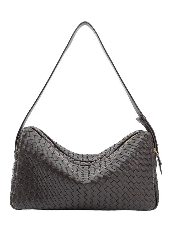 ELLEME Trousse Large Woven Leather Pouch - Dark Brown