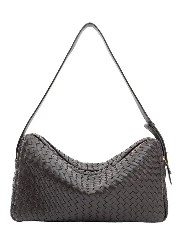 ELLEME Trousse Large Woven Leather Pouch - Dark Brown