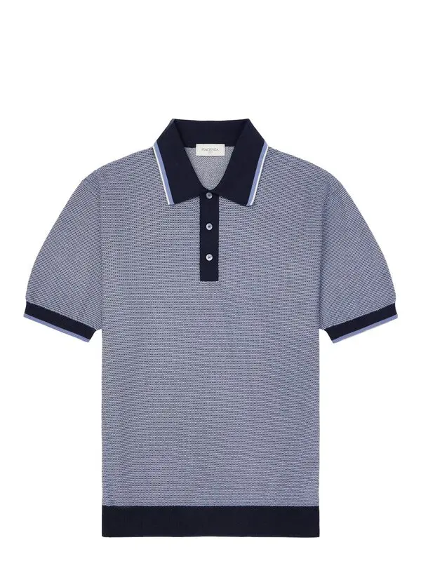 PIACENZA CASHMERE 1733 Honeycomb-knit Cotton Polo Shirt - Blue