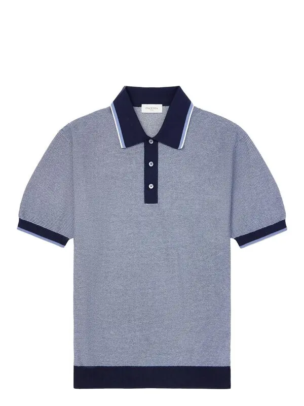PIACENZA CASHMERE 1733 Honeycomb-knit Cotton Polo Shirt - Blue
