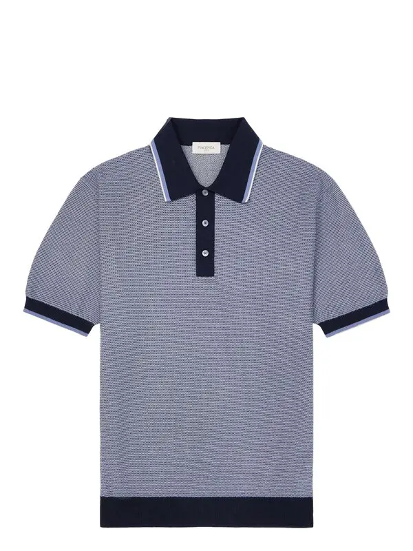 PIACENZA CASHMERE 1733 Honeycomb-knit Cotton Polo Shirt - Navy