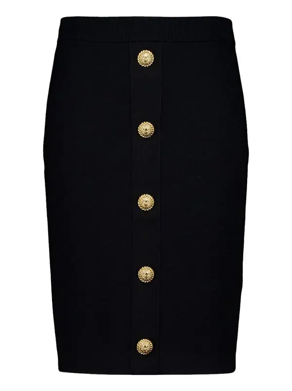 Balmain Compact Viscose Knit Midi Skirt With Gold Buttons - Black
