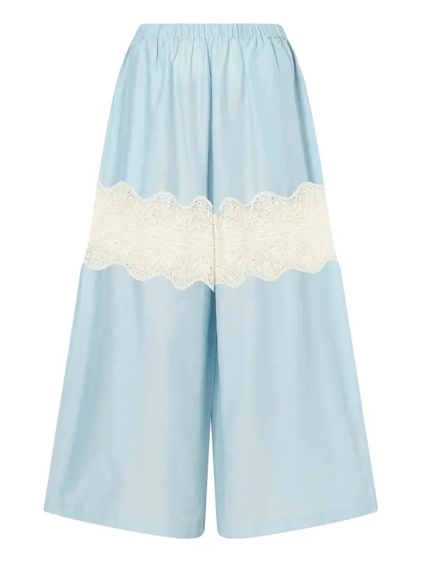 Alix Of Bohemia Lace-trimmed Cotton And Silk-blend Wide Leg Pants - Blue