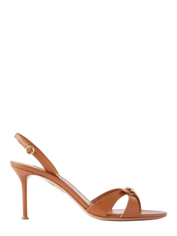 AQUAZZURA Iza 75 Leather Slingback Sandals - Tan