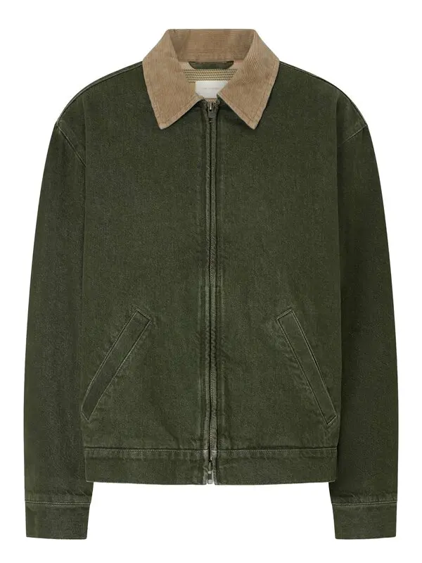 Aimé Leon Dore Corduroy-trimmed Denim Jacket - Army Green