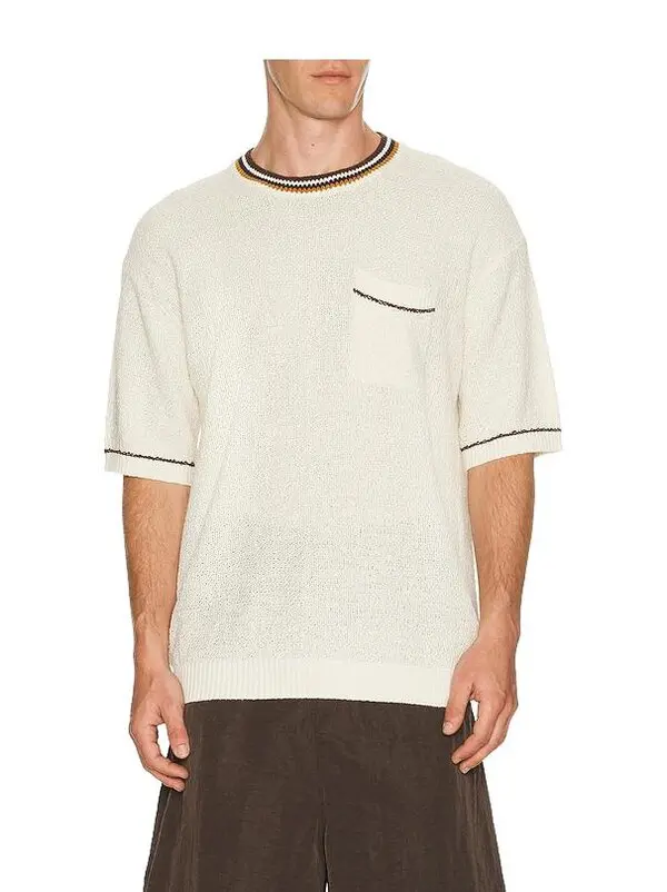 Scotch & Soda Knitted Cotton Linen Blend Relaxed Fit T-shirt In White - Eggnog