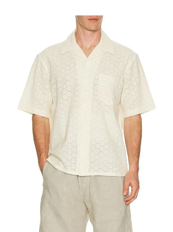 CORRIDOR Floral Eyelet Short Sleeve Shirt In Nude - Natural