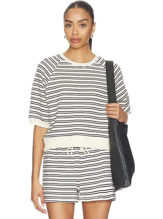 PERFECTWHITETEE French Terry Bubble Sleeve Sweatshirt - Navy Stripe