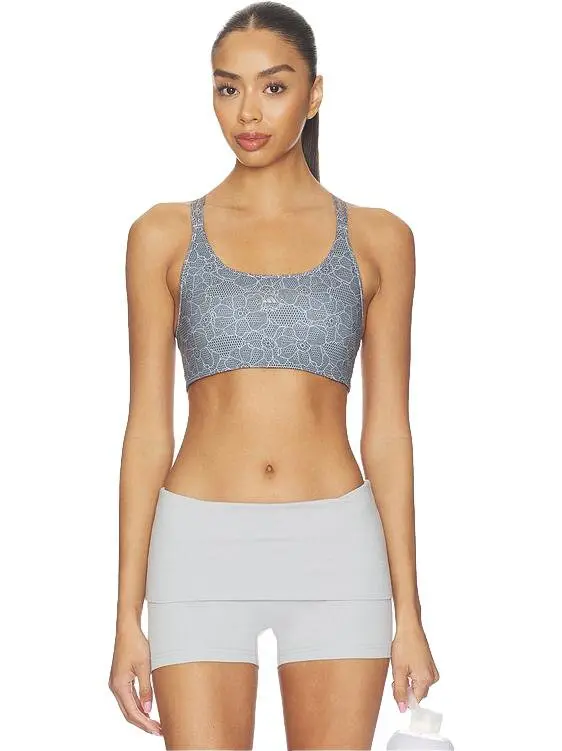 Adidas By Stella McCartney Running Printed Mini Crop Sports Bra In Grey - Light Solid Grey & Onix Print