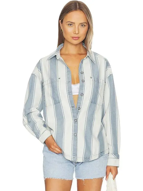 Free People X Crossroads Striped Shirt - Indigo Combo