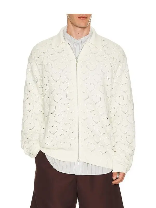 VOWELS Eyelet Knitted Zip Up - Cream
