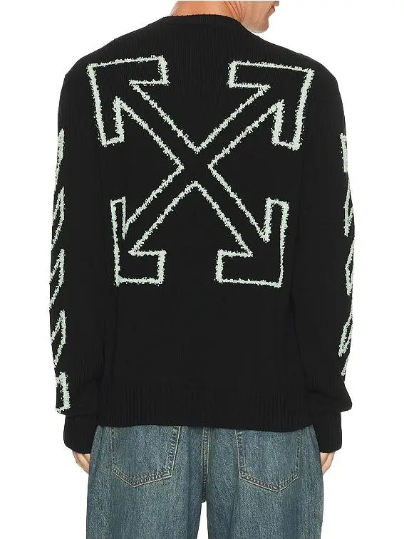 Off-White Fuzzy Knit Crew Neck Sweater - Black