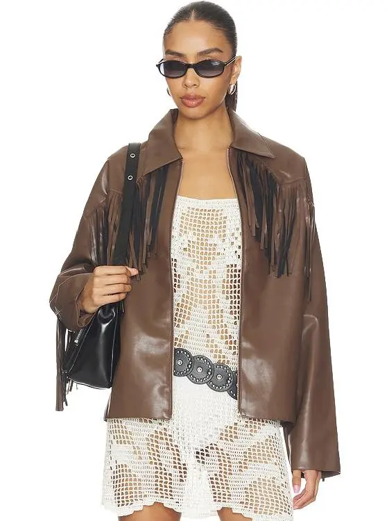 MORE TO COME Mia Faux Leather Jacket - Brown