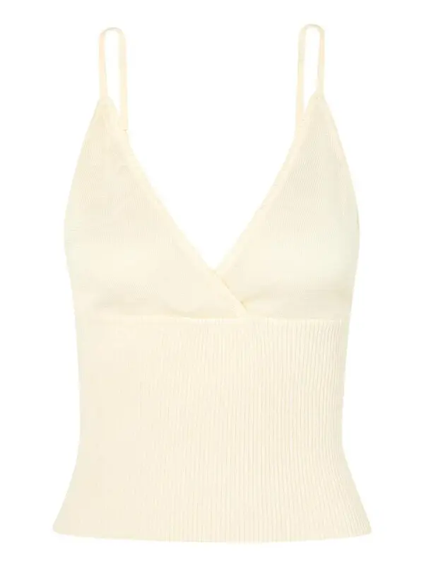 DEIJI STUDIOS Cross Panel Ribbed Linen Cropped Top - Neutrals