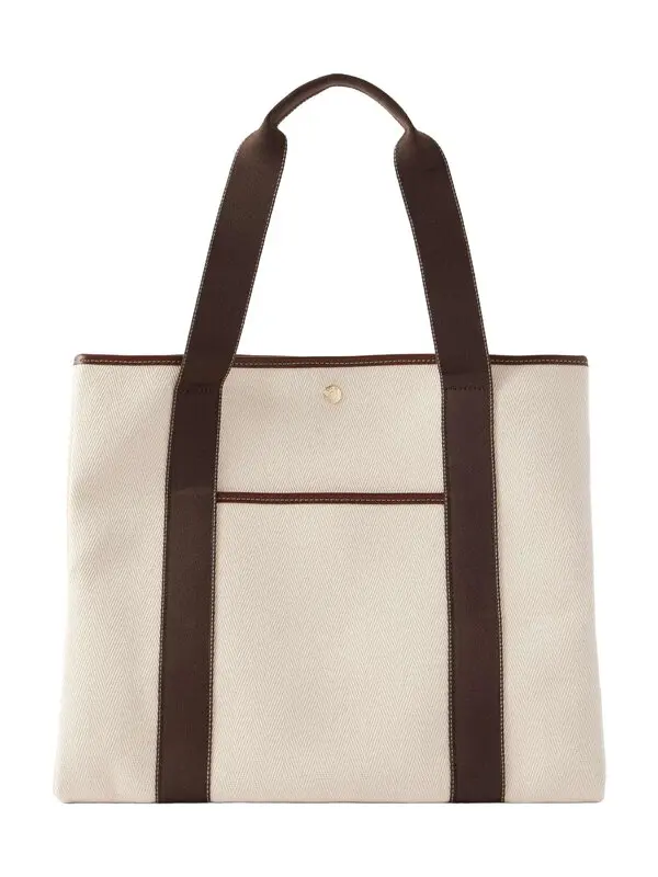 Rue De Verneuil Large Leather And Webbing-trimmed Canvas Tote - Cream