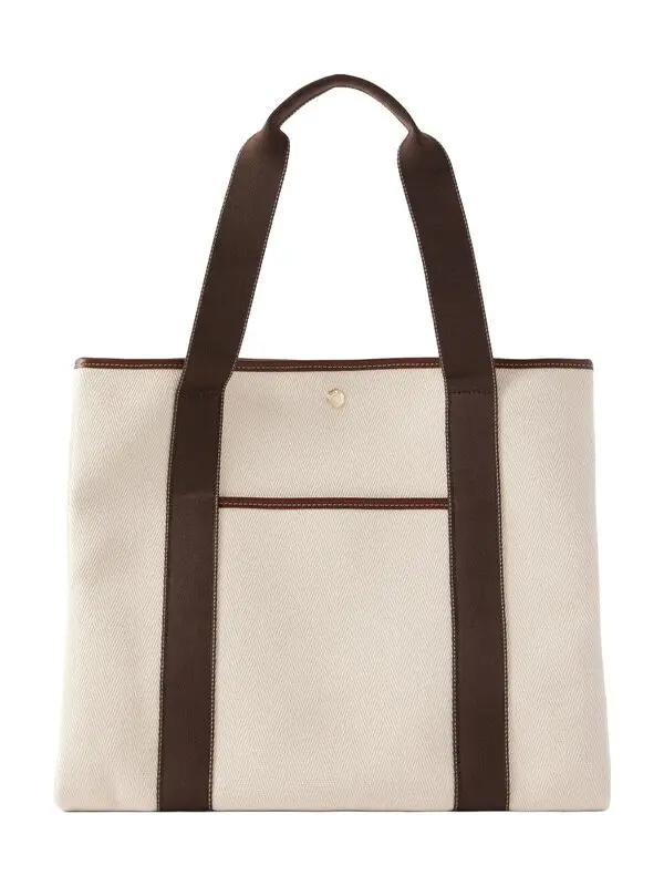 Rue De Verneuil Large Leather And Webbing-trimmed Canvas Tote - Neutrals