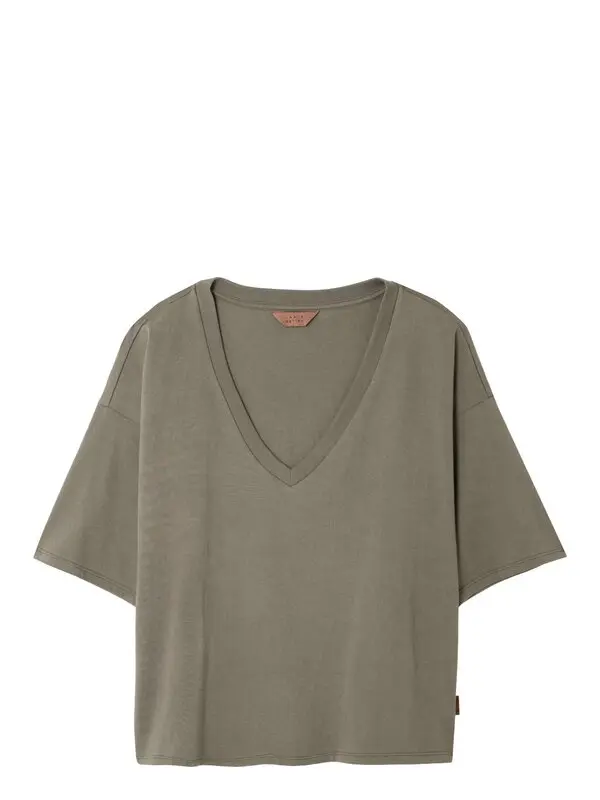JAMIE HALLER Oversized Cotton-jersey V-neck T-shirt - Army Green