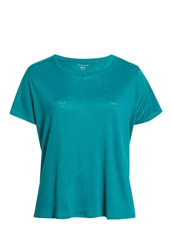 Eileen Fisher Organic Linen Crewneck T-shirt - Teal