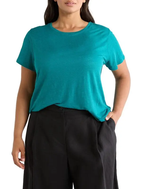 Eileen Fisher Organic Linen Crewneck T-shirt - Teal