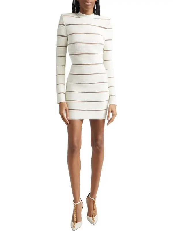 Balmain Illusion Stripe Knit Mini Dress - Gdk Natural/gd