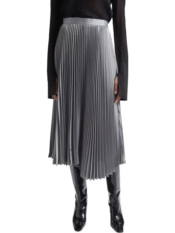 JIL SANDER Metallic Fluid Twill Plissé Midi Skirt - Volcanic Glass
