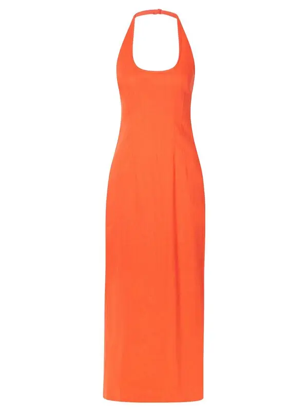 SIR. Elodie Linen-blend Halterneck Midi Dress - Orange