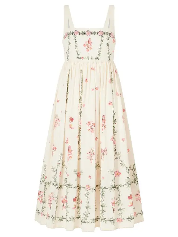 Agua Bendita Floral-printed Cotton Midi Dress - Neutrals