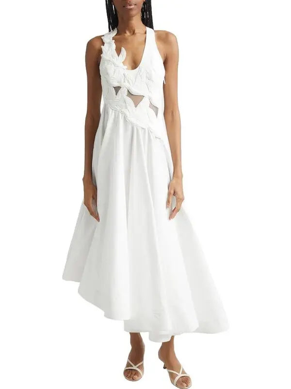 Zimmermann Luna Appliqué Midi Dress - Ivory