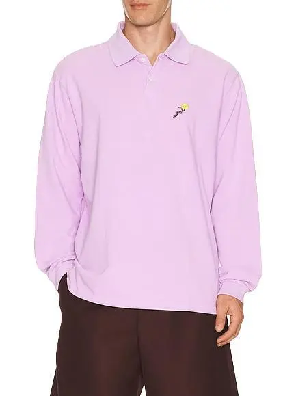 VOWELS Long Sleeve Pique Polo - Lavender