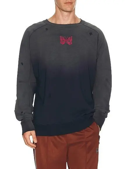 Needles Deconstructed Sweatshirt With Butterfly Logo - Navy
