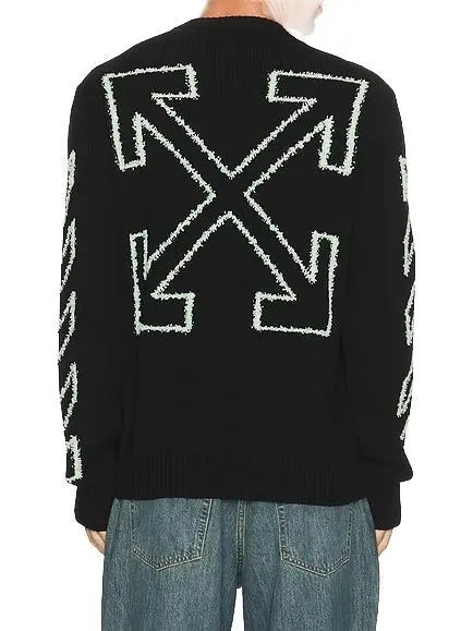 Off-White Fuzzy Knit Crew Neck Sweater - Black