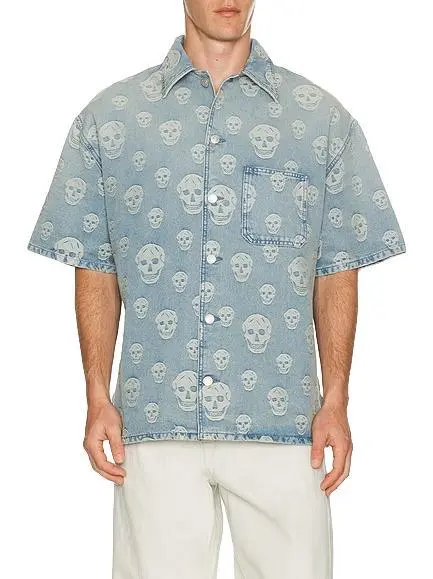 Alexander McQueen Denim Camp Collar Shirt - Blue Washed