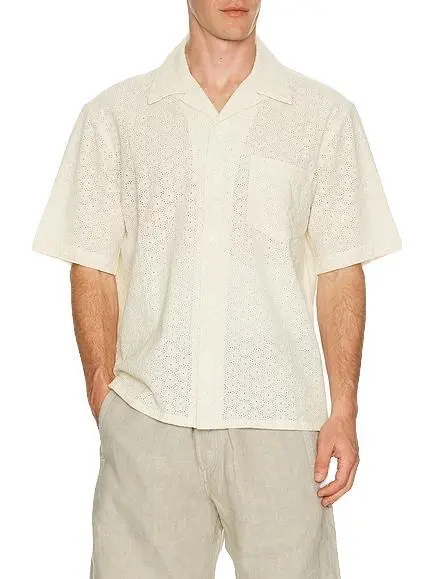 CORRIDOR Floral Eyelet Short Sleeve Shirt - Natural
