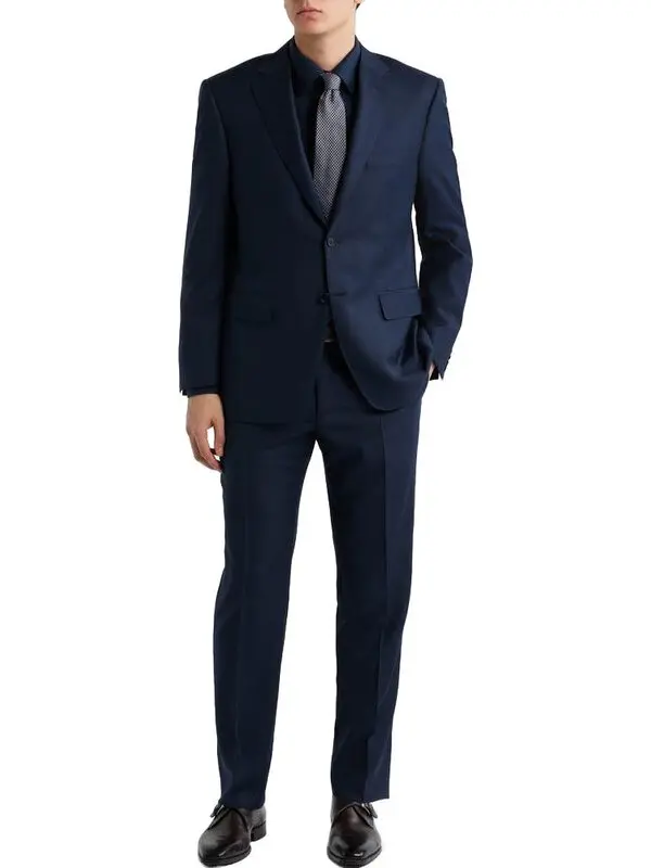 Canali Siena Regular Fit Slub Wool Suit - Navy