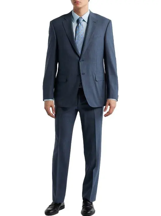 Canali Siena Regular Fit Mélange Wool Suit - Blue