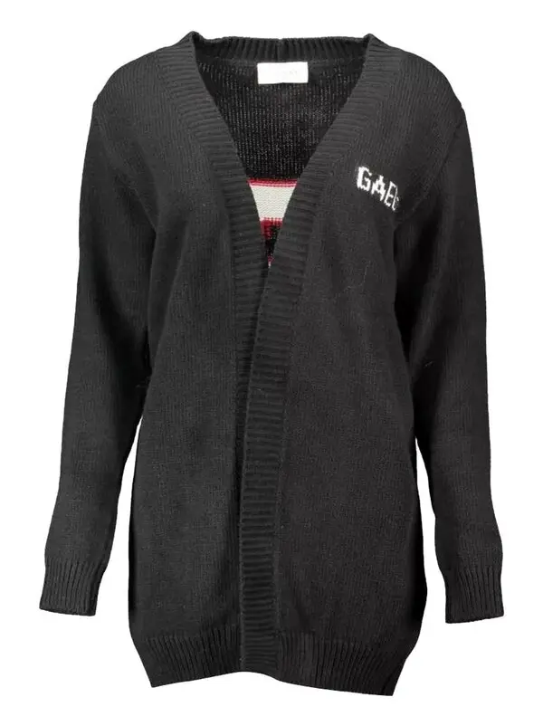 GAELLE PARIS Intarsia-knit Logo Cardigan - Black