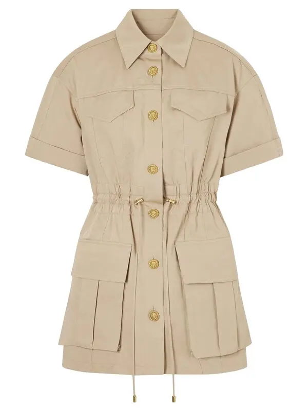 Balmain Cotton-gabardine Mini Shirt Dress - Beige