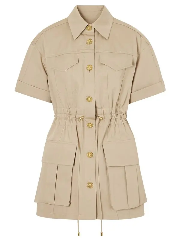 Balmain Cotton-gabardine Mini Shirt Dress - Neutrals