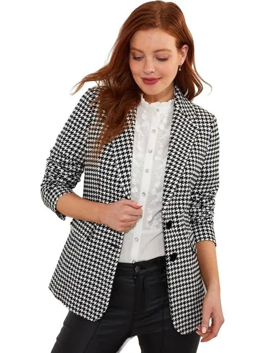 JOE BROWNS Notch Lapel Blazer - Black Mini Houndstooth