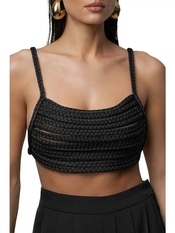 JLUXLABEL Braided Top With Back-tie - Black