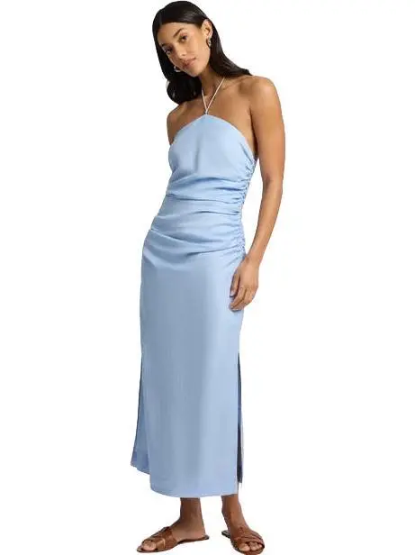 Onia Ruched Halter Midi Dress - Sky