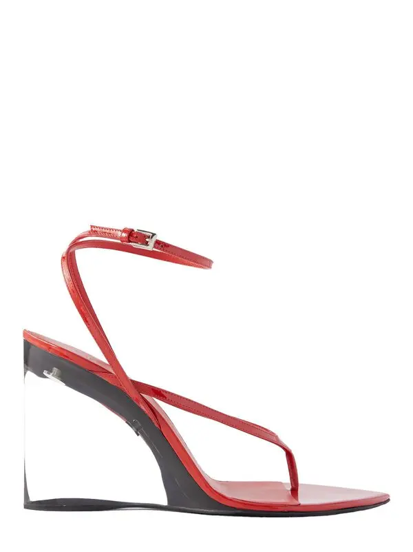 Alaïa Tong 90 Patent-leather Wedge Sandals - Red