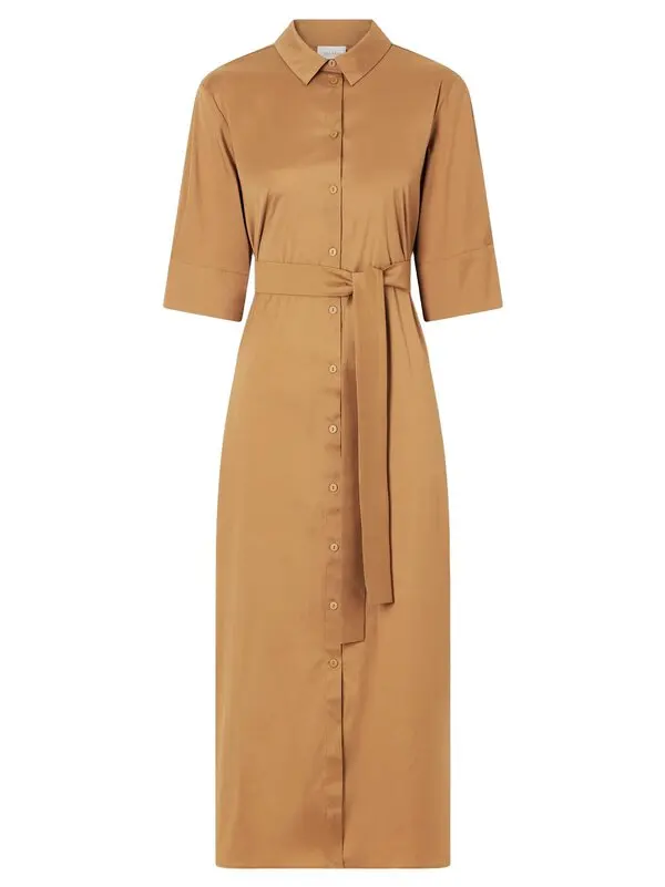 Max Mara Cotton-blend Poplin Midi Shirt Dress With Belt - Brown