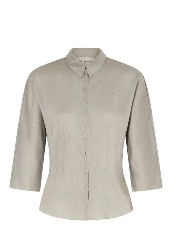 CORTANA Theresa Striped Linen Shirt - Gray