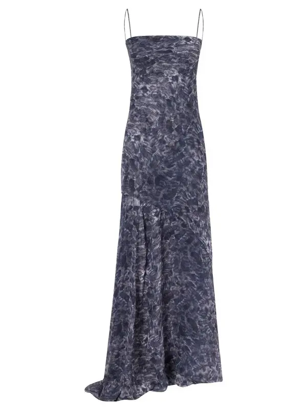 CORTANA Meena Silk-satin Maxi Dress With Abstract Print - Blue