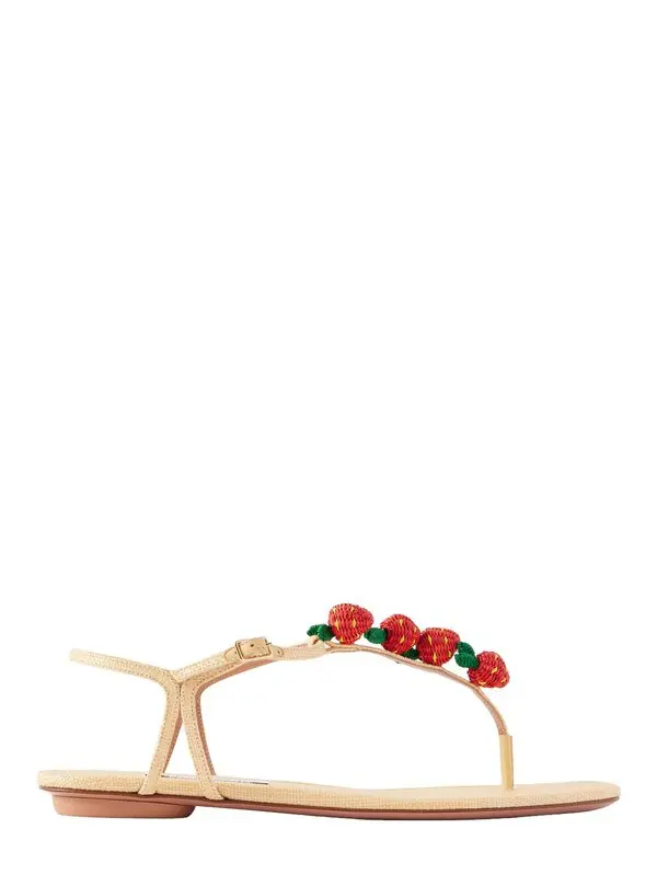 AQUAZZURA Fragolina Sugar Embellished Flat Sandals - Neutrals