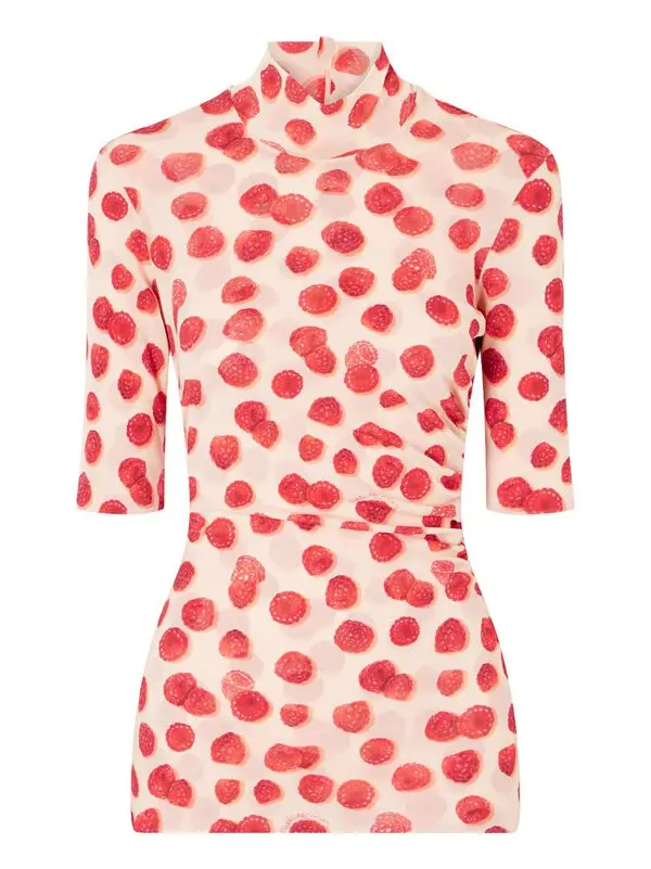 Stella McCartney Gathered Printed Mesh T-shirt - Red