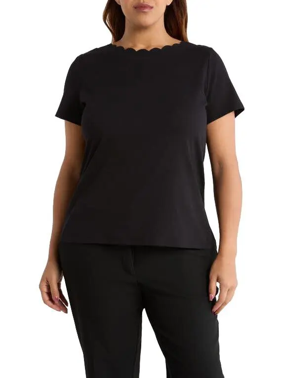 Anne Klein Scallop Jewel Neck Cotton T-shirt - Anne Black
