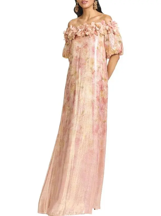 Sachin & Babi Valentina Metallic Floral Off The Shoulder Gown - Sunset Garden