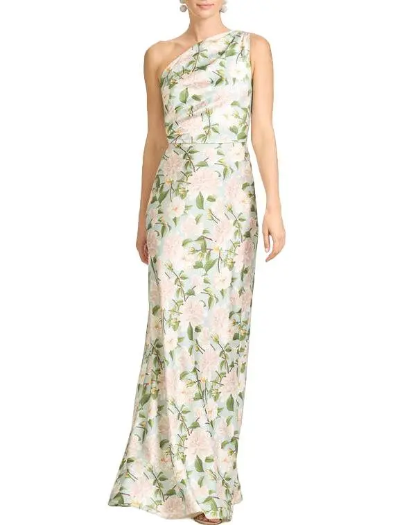 Sachin & Babi Delphine Floral One-shoulder Gown - Celadon Sweetbriar